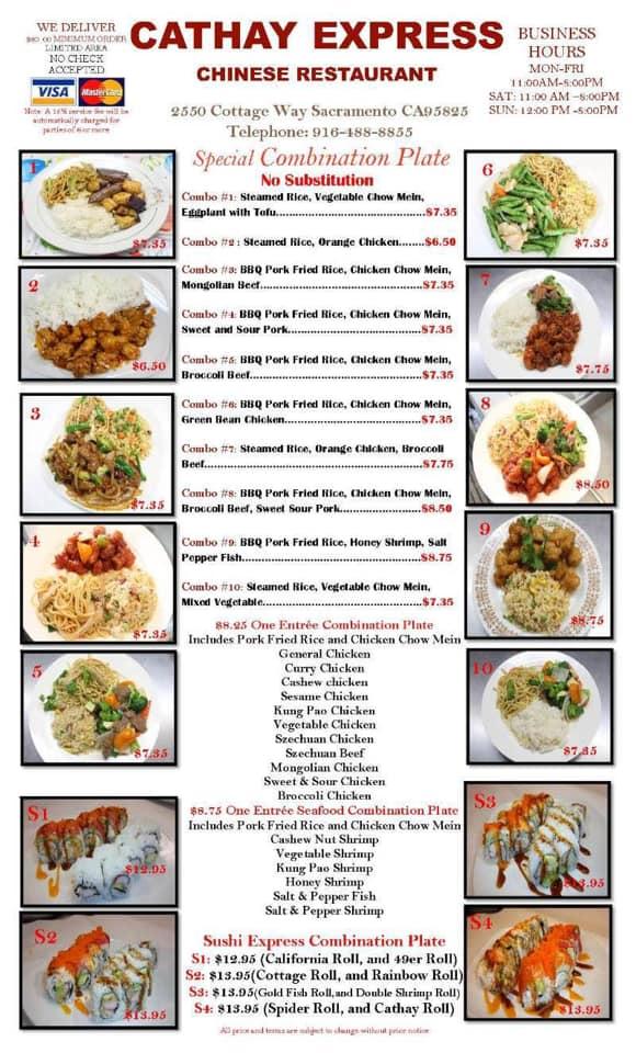 Menu at Cathay Express restaurant, Sacramento