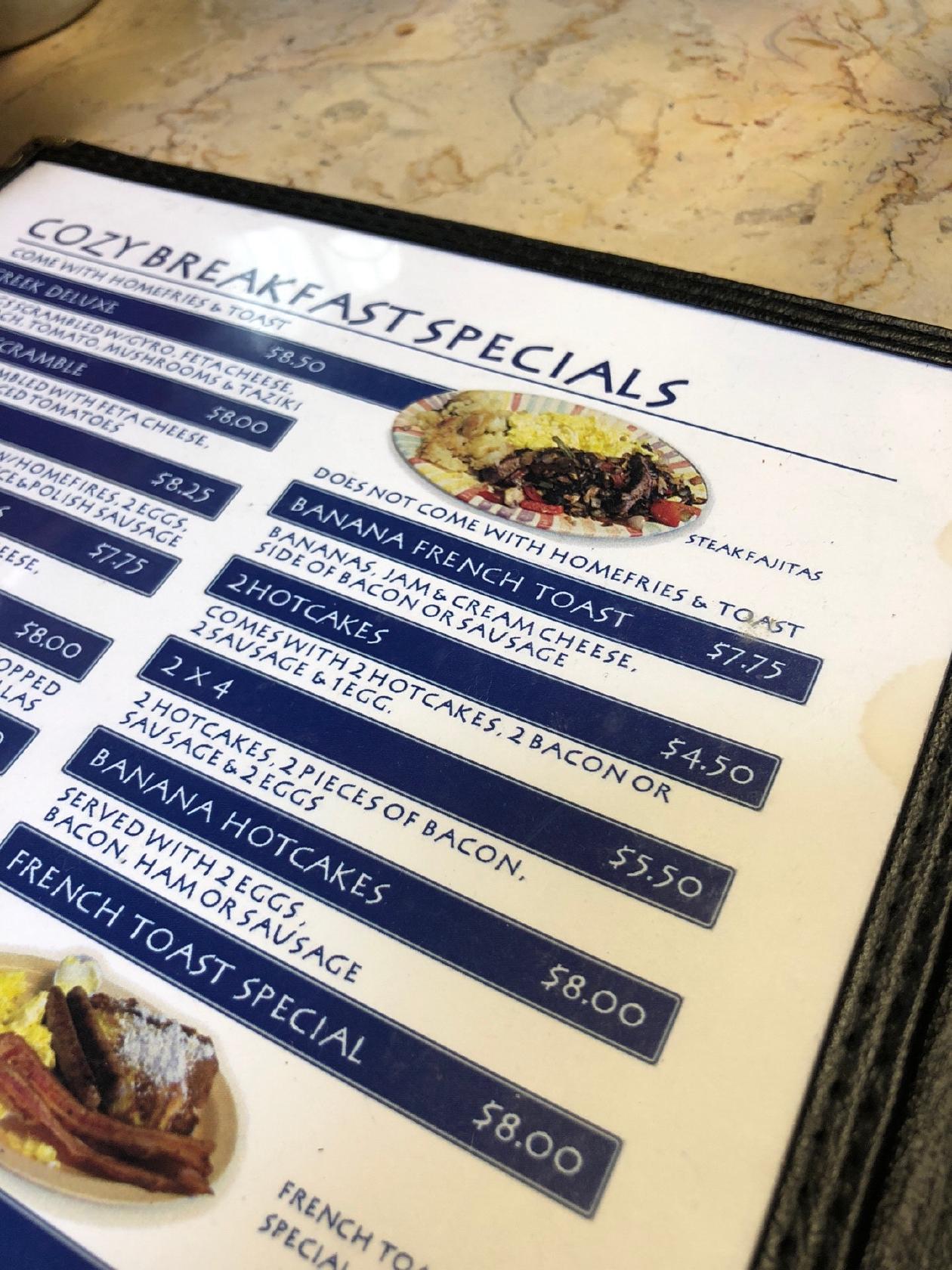 Menu at Cozy Cafe, Redondo Beach