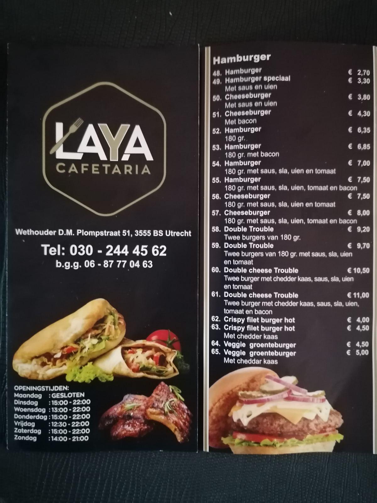 Menu at Laya Cafetaria, Utrecht