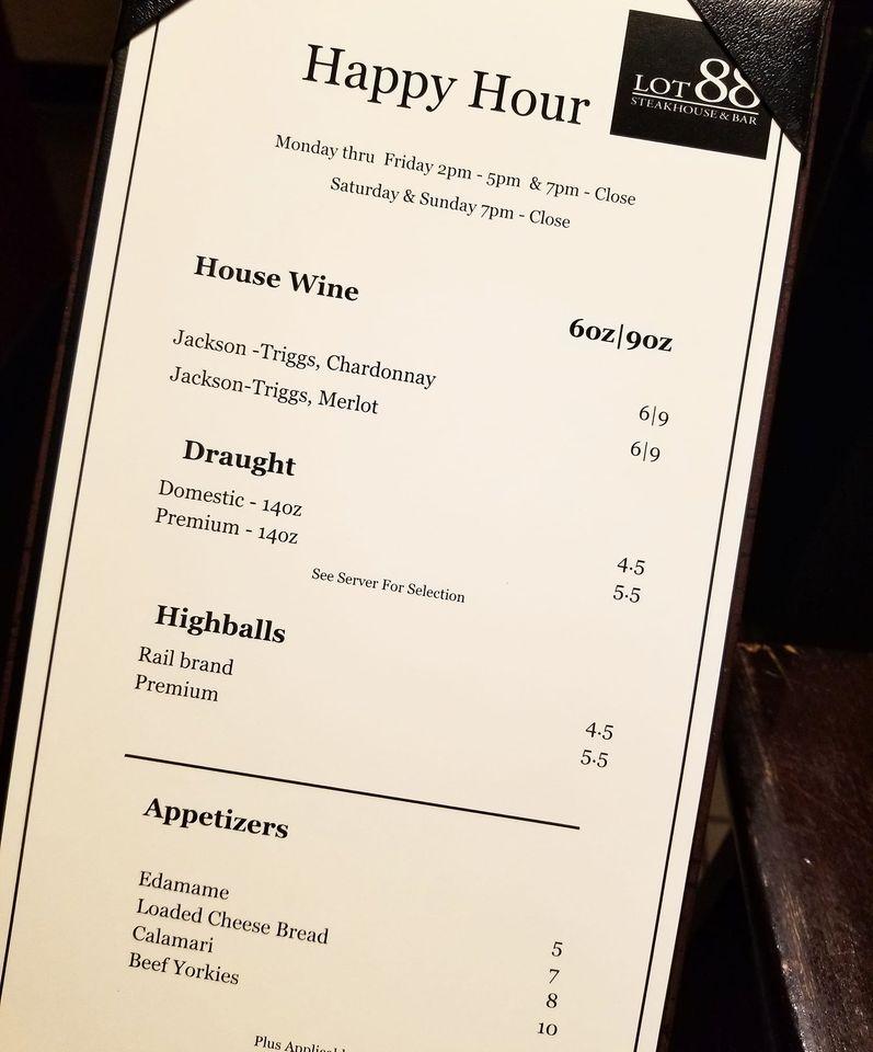 Menu at Lot 88 Steakhouse, Winnipeg