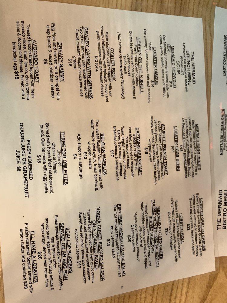 Menu at The Mermaid restaurant, Oakville