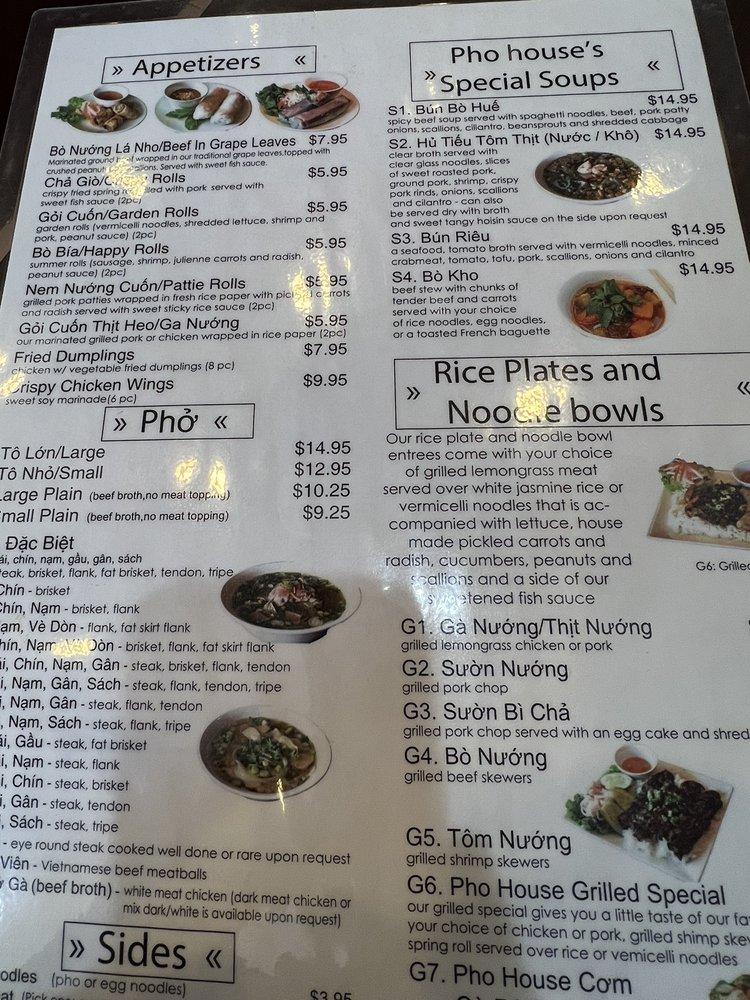 Menu at Pho House restaurant, Germantown