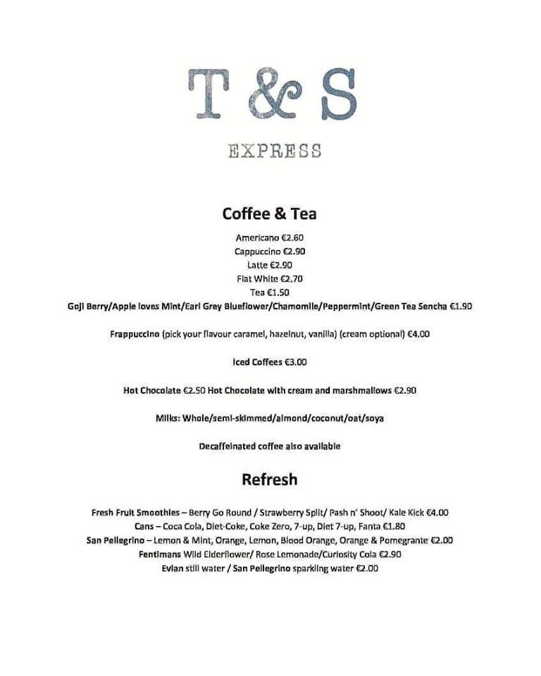 Menu at Tank and Skinny's cafe, Muff