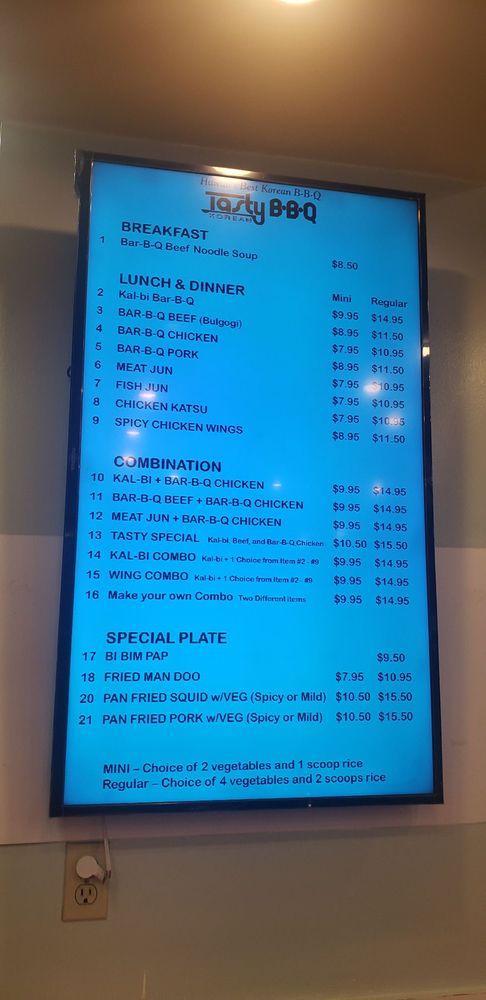 Menu at Tasty Korean BBQ, Kaneohe