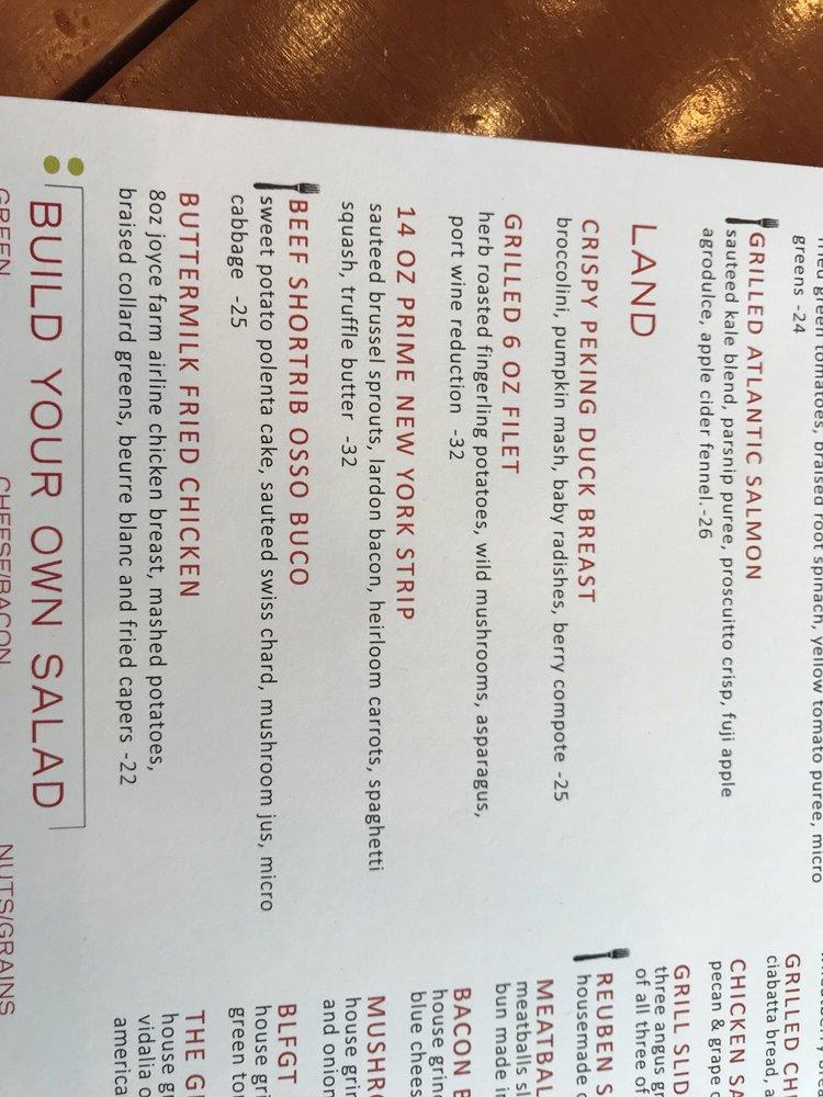 Menu at The Club, Birmingham