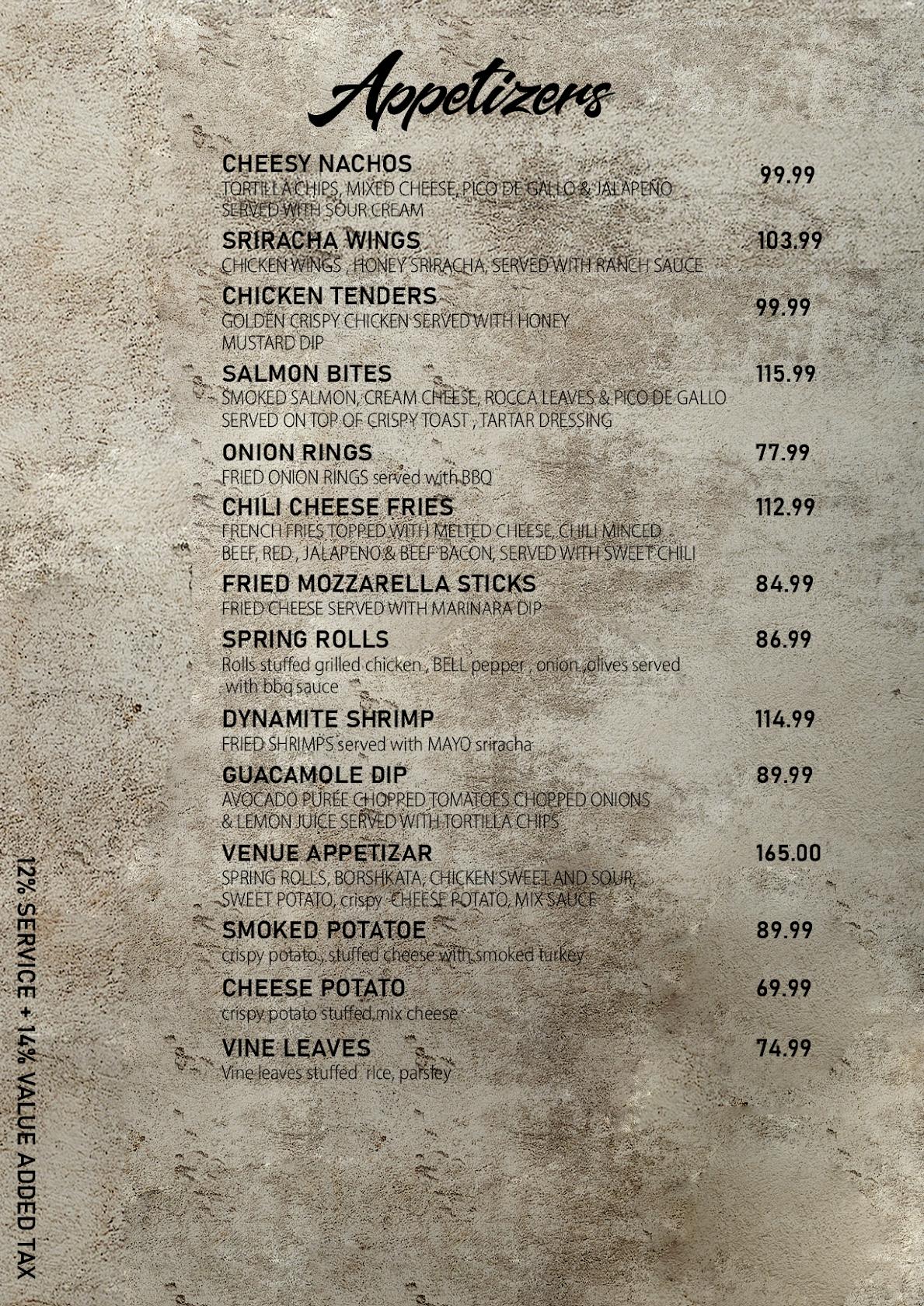 Menu at Venue cafe, New Cairo City