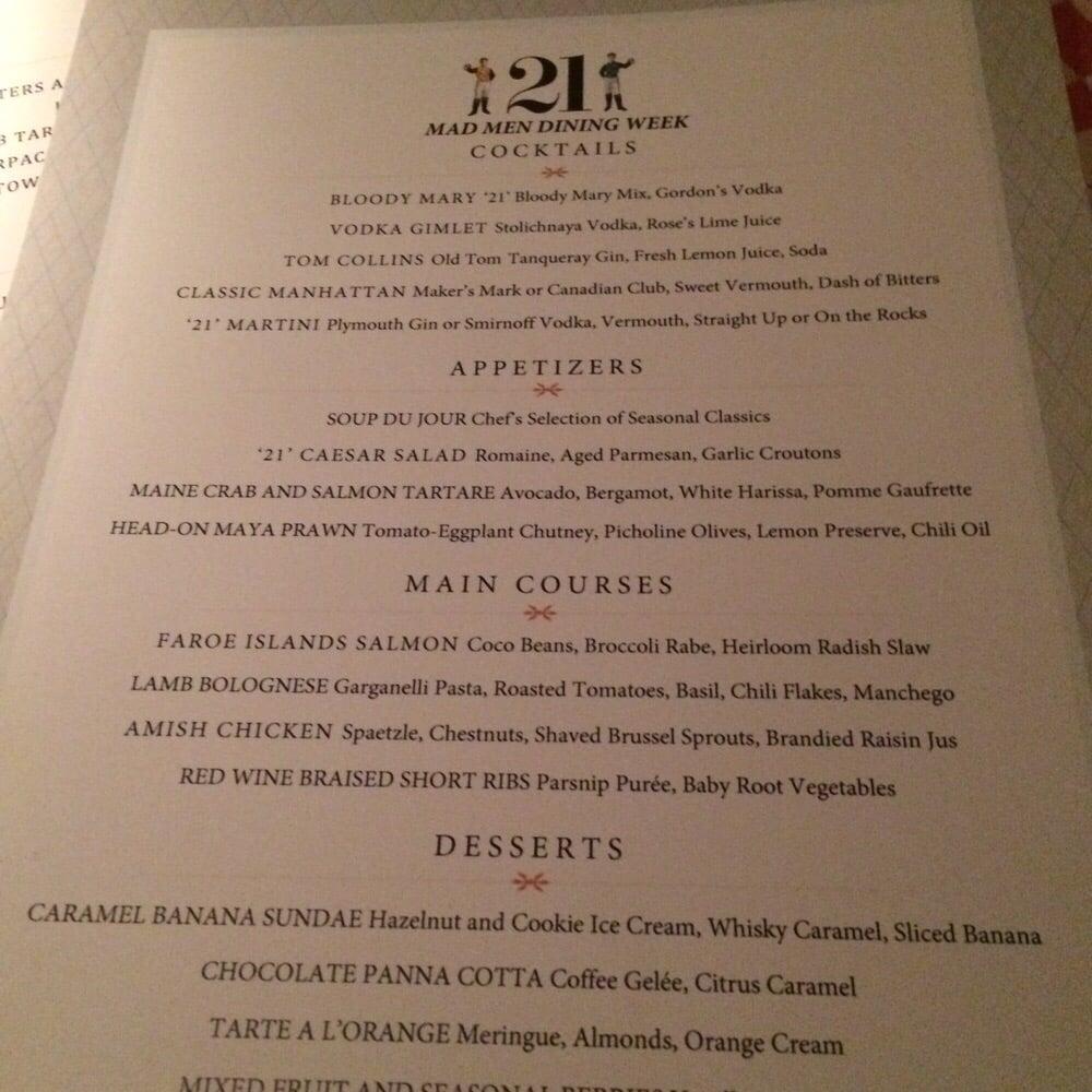 Menu at 21 Club, West New York, 21 W 52nd St
