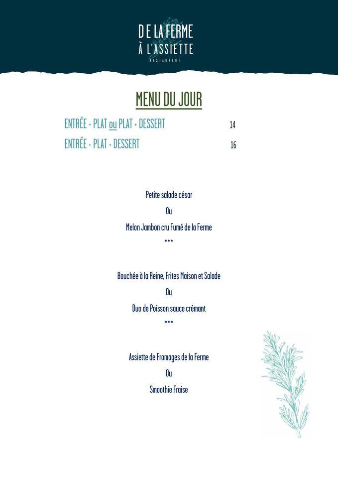Menu au De la Ferme à l'Assiette restaurant, Rombas