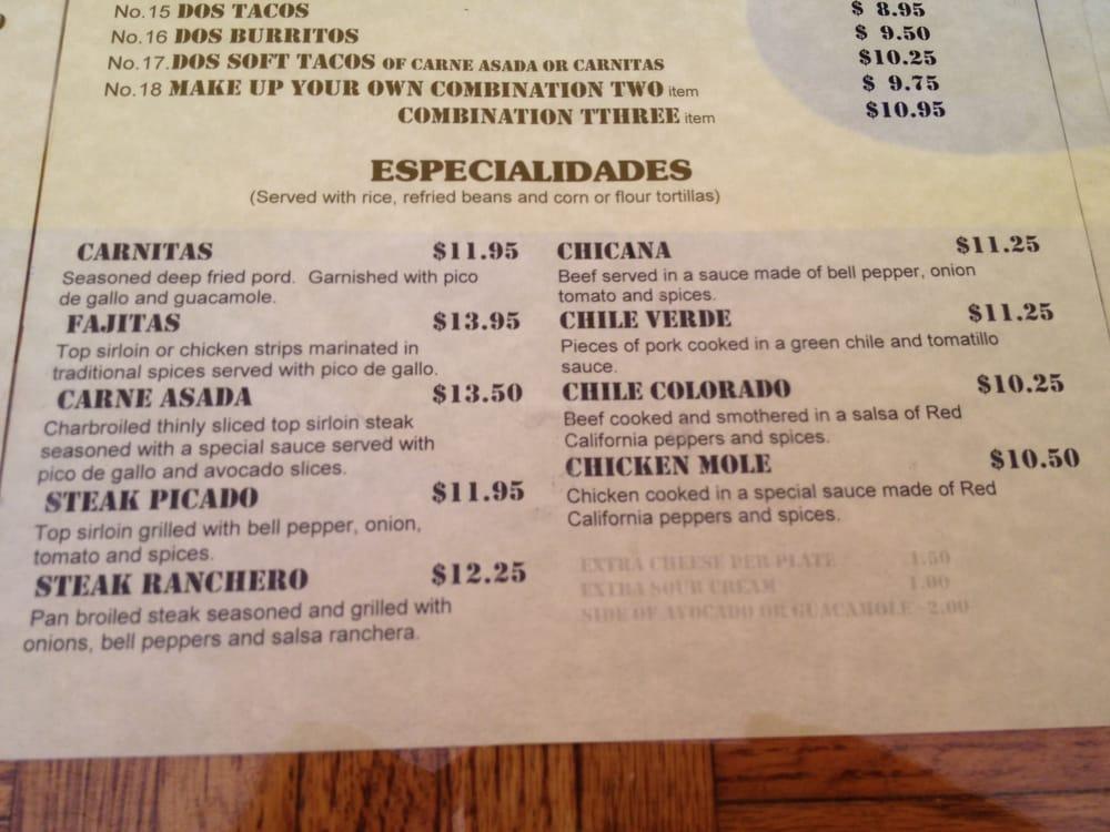 Menu at El Azteca Restaurant, Fairfield