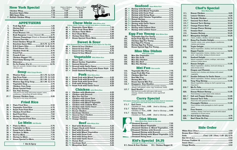 Menu at New York Lovers Chinese Restaurant, Allen