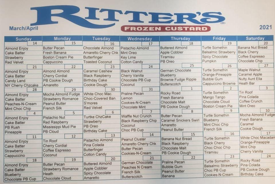 Menu at Ritter's Frozen Custard desserts, Clermont, FL-50 #114