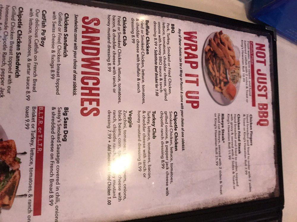 Menu at Sassy's Red House BBQ, Fayetteville