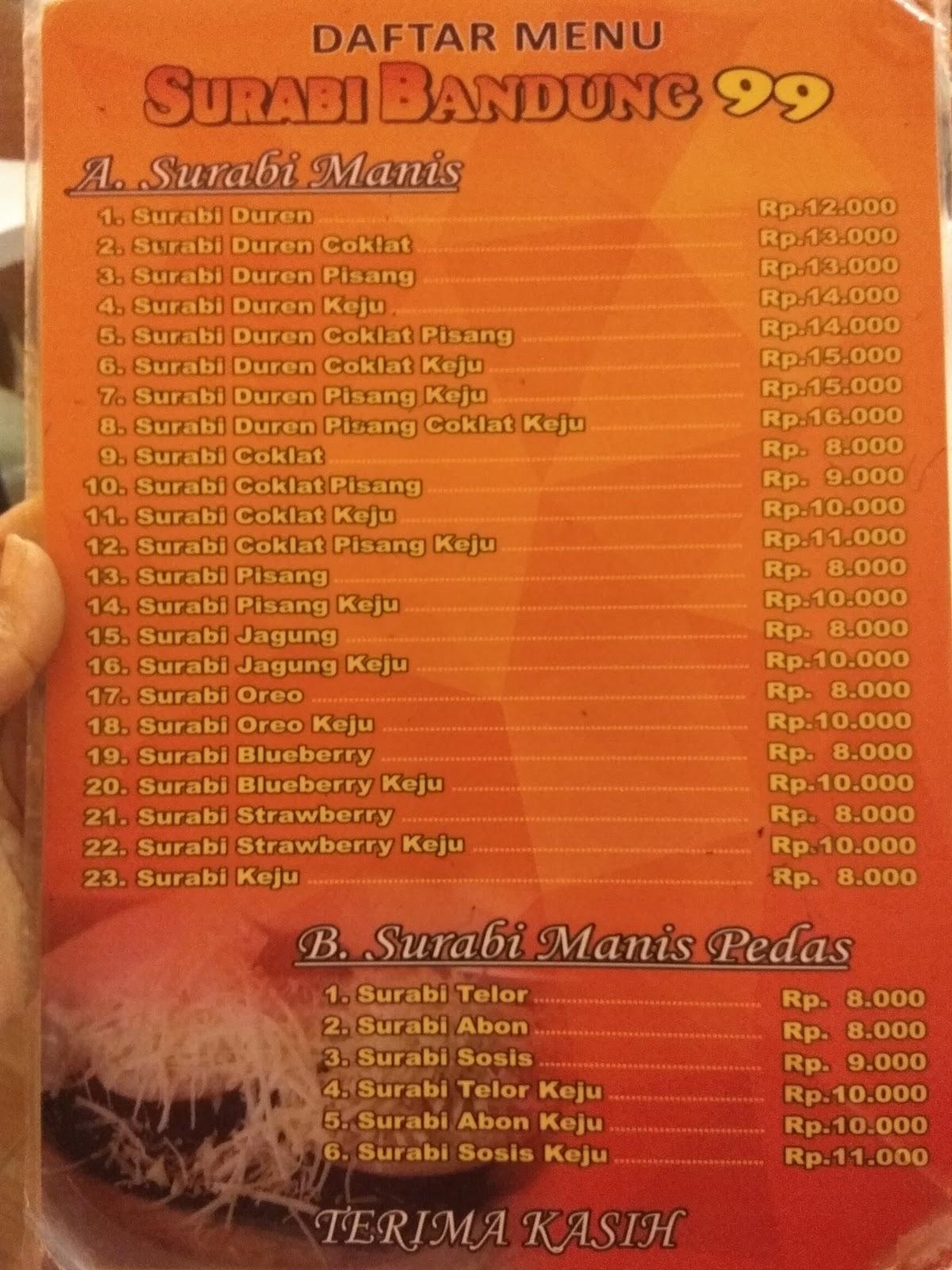 Menu at Surabi Bandung 99 restaurant, Batam, Mall Top 100 Batuaji
