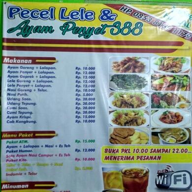 Menu at pecel lele & Ayam penyet 388 restaurant, Indonesia