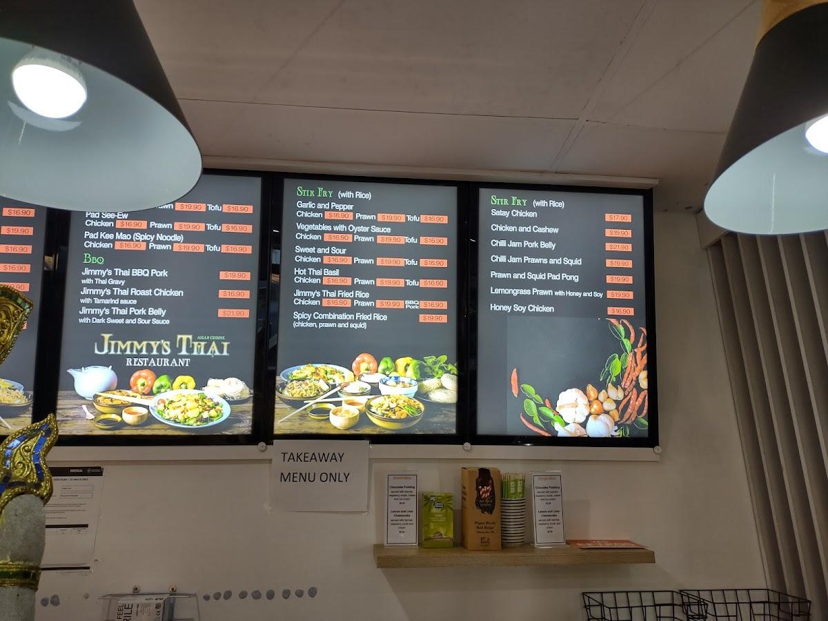 Menu at Jimmy's Thai restaurant, Renmark