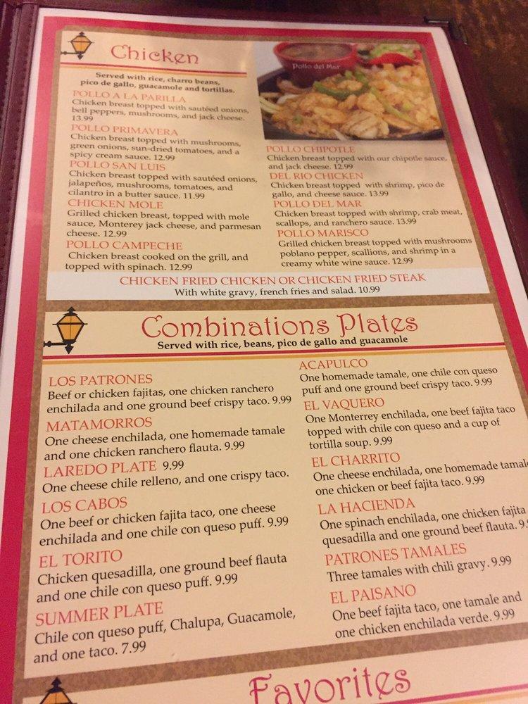 Menu at Los Patrones Mexican Grill restaurant, Giddings