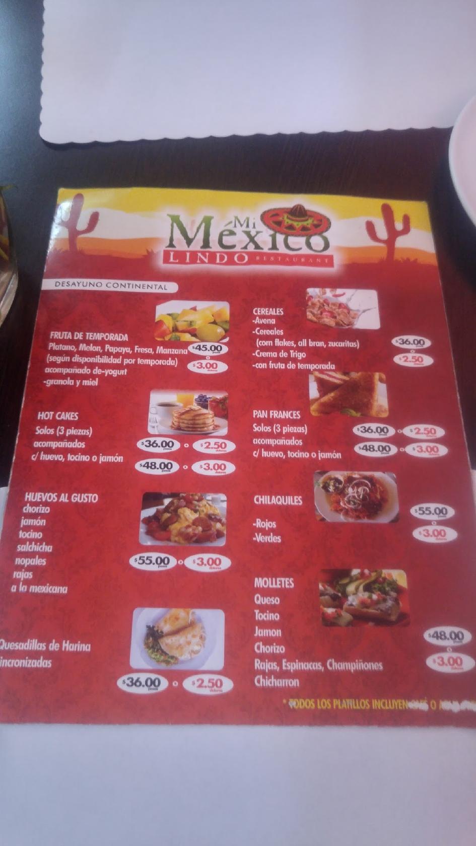 Menu at Mi Mexico lindo restaurant, Ensenada