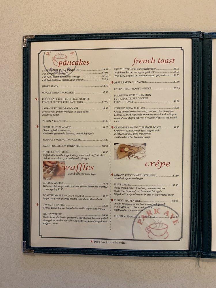 Menu at Park Ave Grille restaurant, Freehold