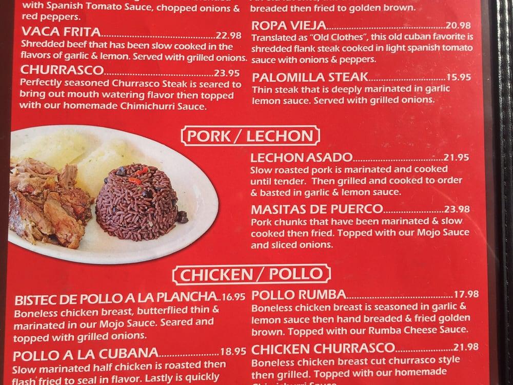 Menu at Rumba Cuban Cafe, Naples, Airport-Pulling Rd S