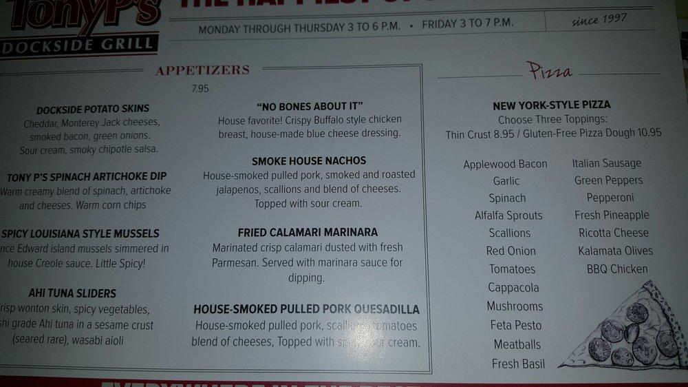 Menu at Tony P's Dockside Grill pub & bar, Marina del Rey