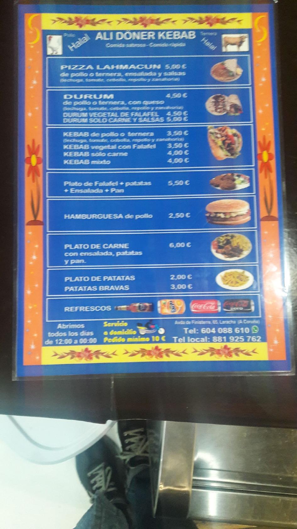 Menu at ALI DÖNER KEBAB restaurant, A Laracha