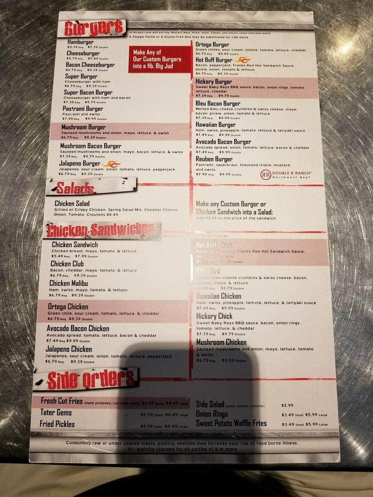 Menu at Big Jud's Meridian restaurant, Meridian, E Overland Rd #100