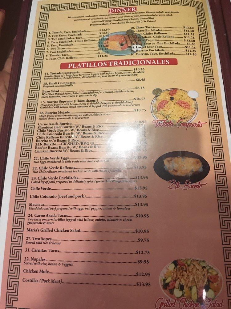 Menu at Casa Maria restaurant, Clovis