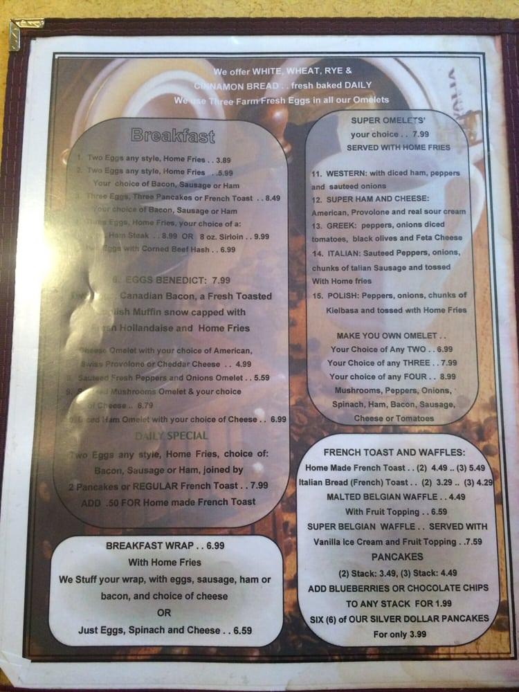Menu at Charlie's Diner restaurant, East Aurora