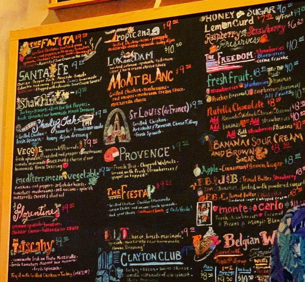 Menu at City Coffee & Creperie cafe, Clayton