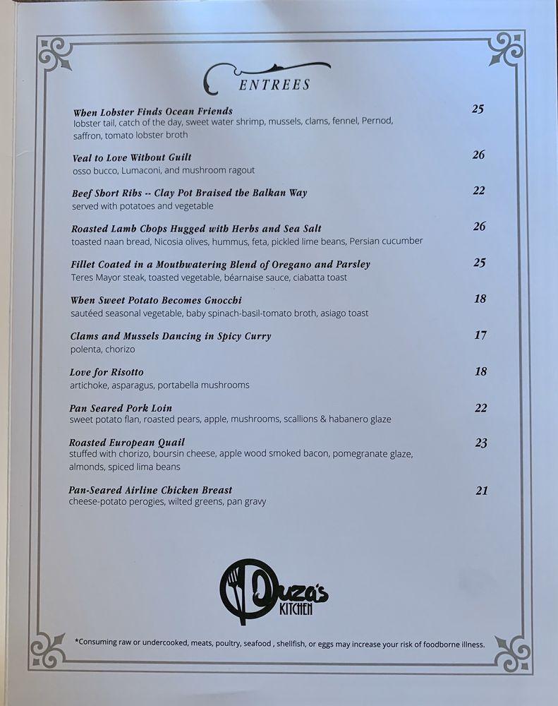Menu at Duza's Kitchen restaurant, Payson, 703 W Main St