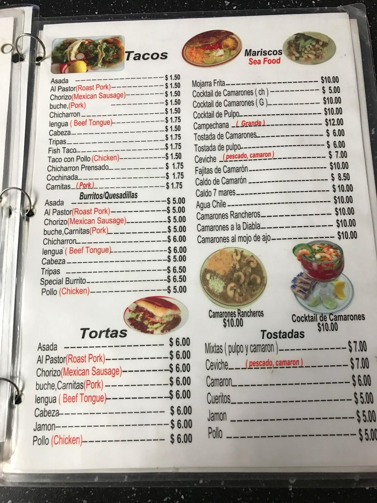 Carta del restaurante El Calor Taqueria, Salt Lake City