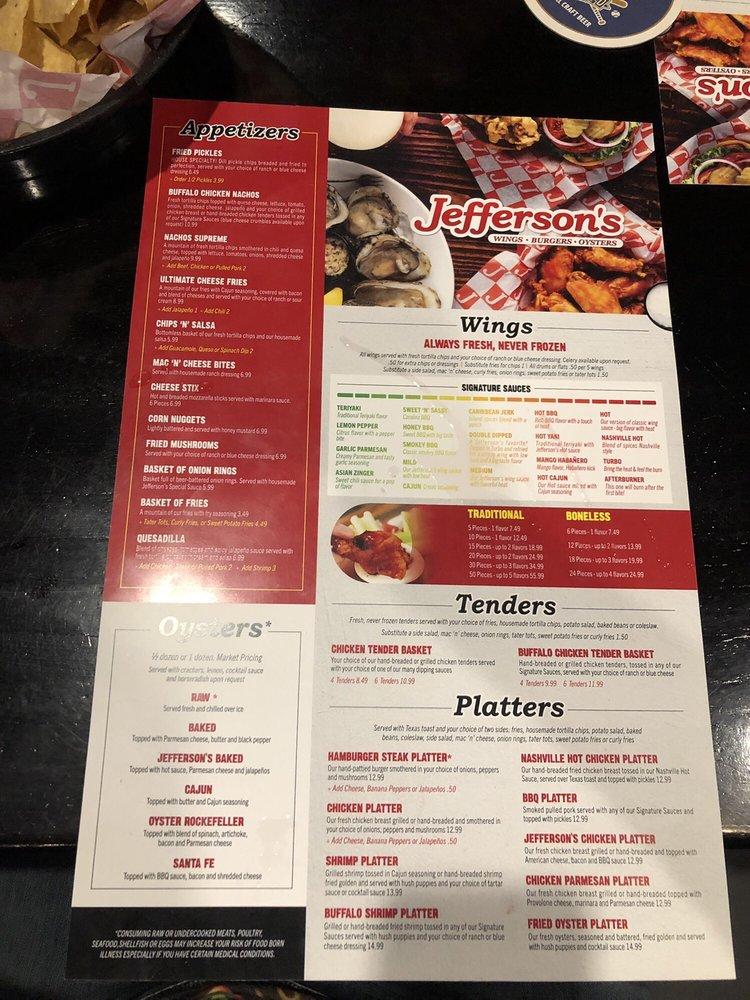 Menu at Jefferson's restaurant, North Kansas City