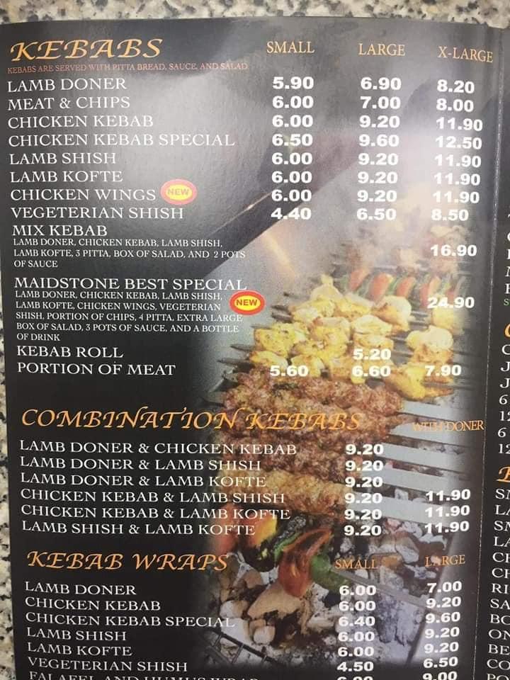 Menu at Maidstone Best Kebab fast food, Maidstone