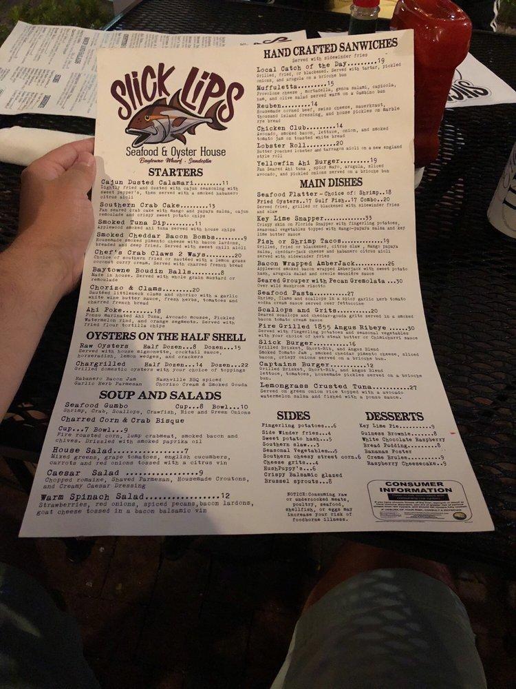 Menu at Slick Lips Seafood & Oyster House restaurant, Miramar Beach