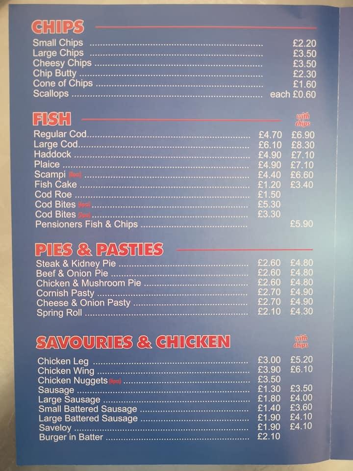 Menu at Star Fish Bar, Weston-super-Mare