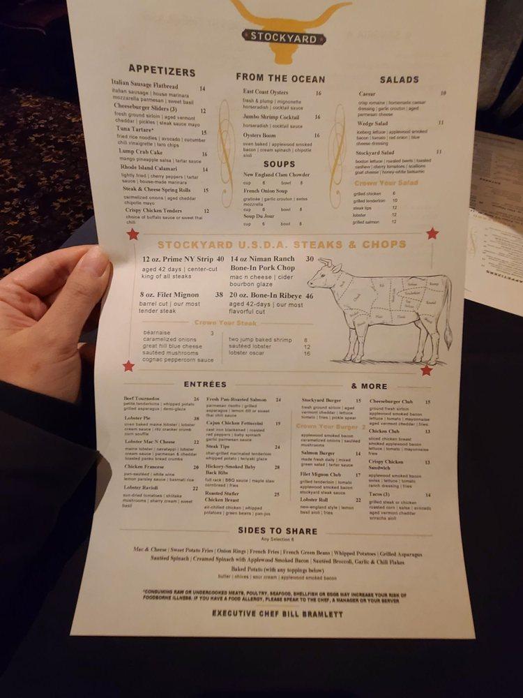 Menu at Stockyard Restaurant, Boston
