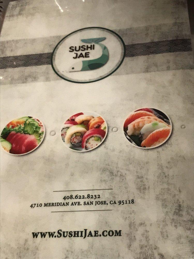 Menu at Sushi Jae restaurant, San Jose