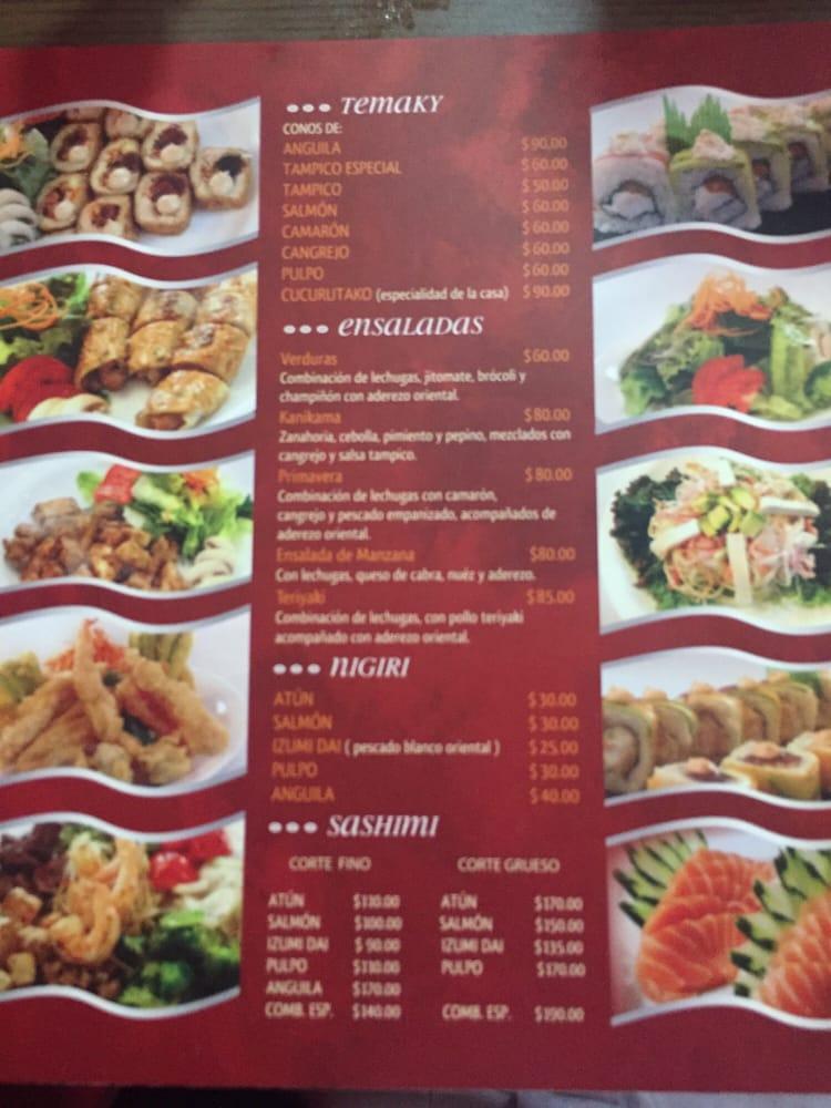 Menu at Sushi Tako restaurant, Mexico City, Avenida Division del Norte 4506