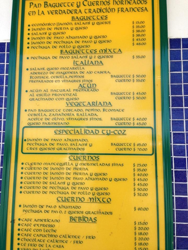 Carta del café Ty-Coz Express, Playa del Carmen, Carr Federal Mz 333 Lt 5