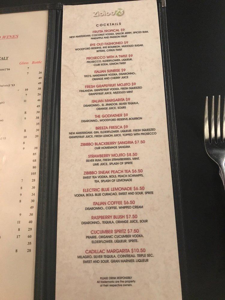 Menu at Zibibbo 73 - Authentic Italian Trattoria pub & bar, Stafford