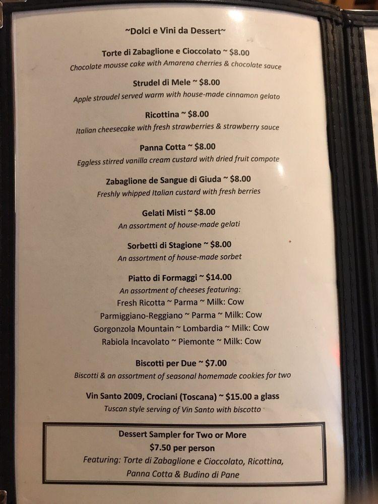 Menu at Becco restaurant, West New York