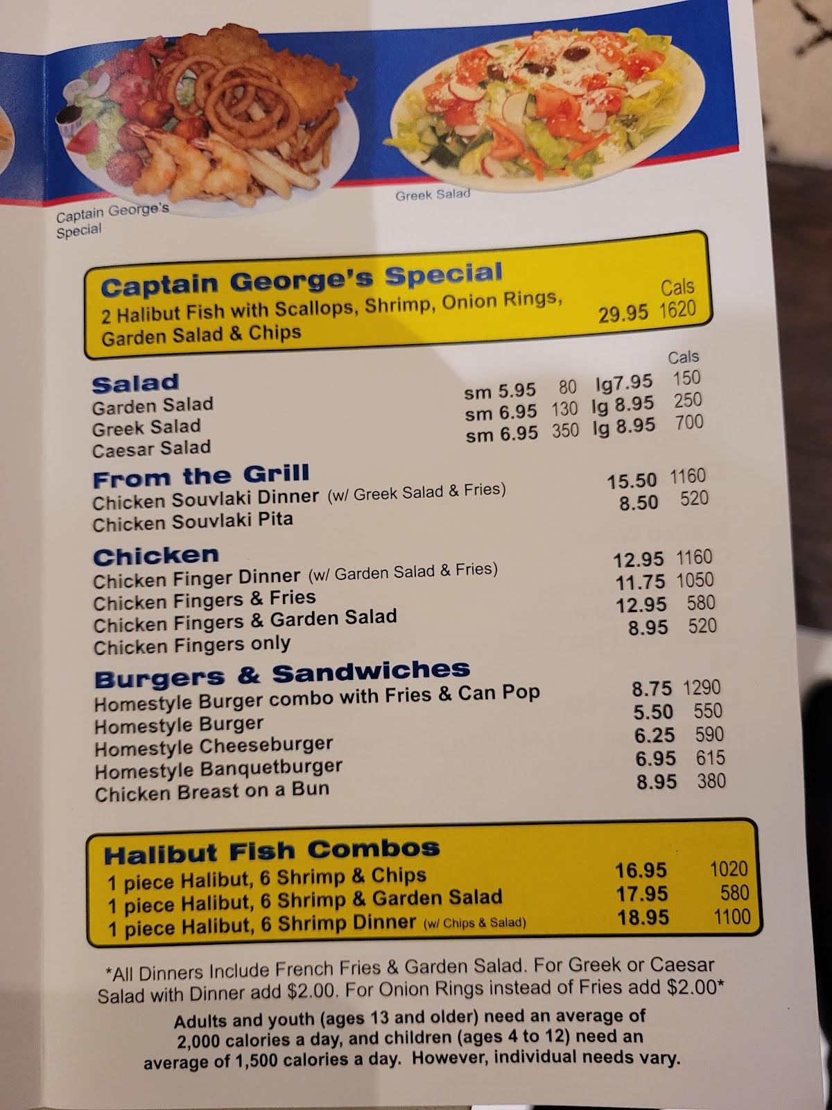 Menu at Captain George's restaurant, Bradford West Gwillimbury