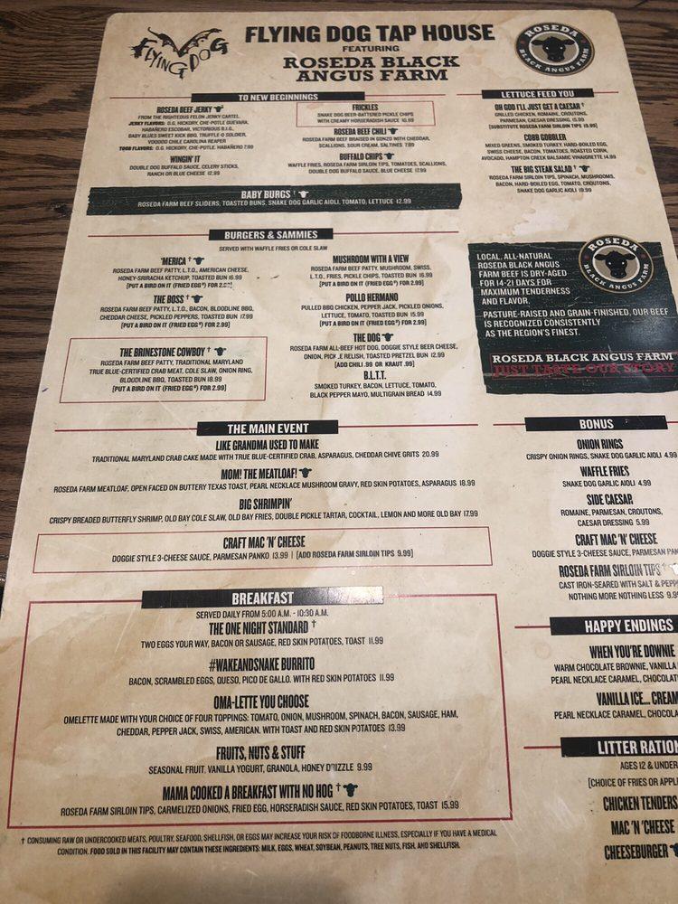 Menu at Flying Dog Tap House pub & bar, Baltimore, 7050 Friendship Rd