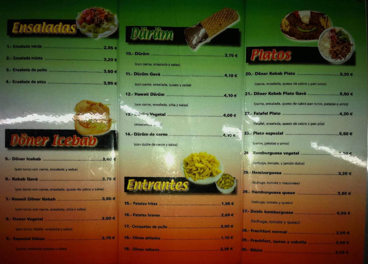 Menu at Gavà Doner Kebab restaurant, Gavà