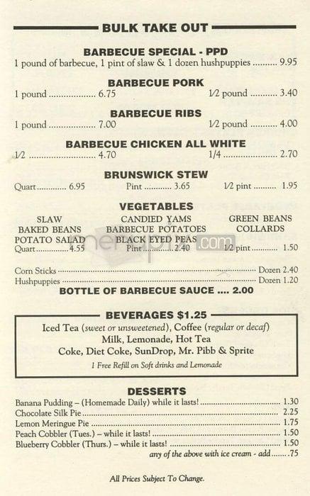 Menu at Jackson's Big Oak Barbecue, Wilmington