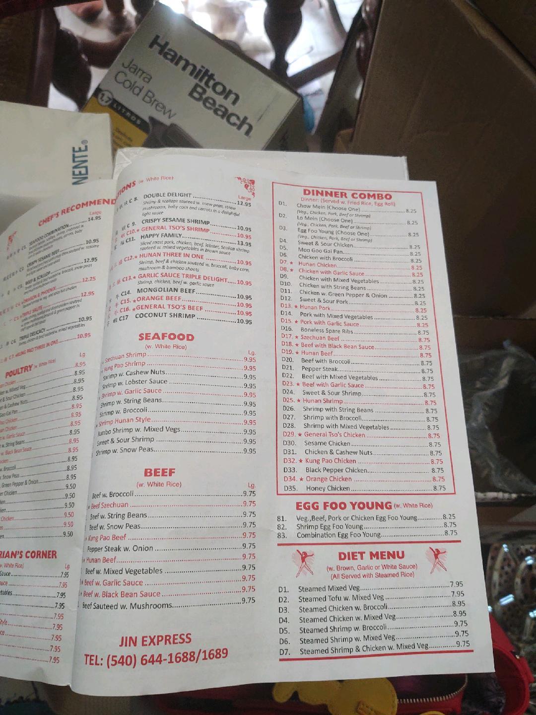 Menu at Jin Express restaurant, Dahlgren, Dahlgren Rd