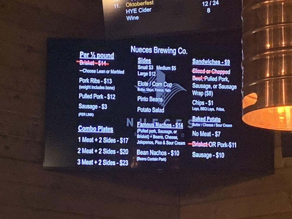 Menu at Nueces Brewing and Barbecuing, Corpus Christi