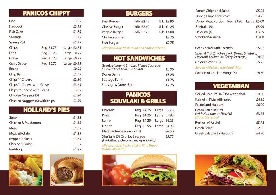 Menu at Panicos fast food, Stockport