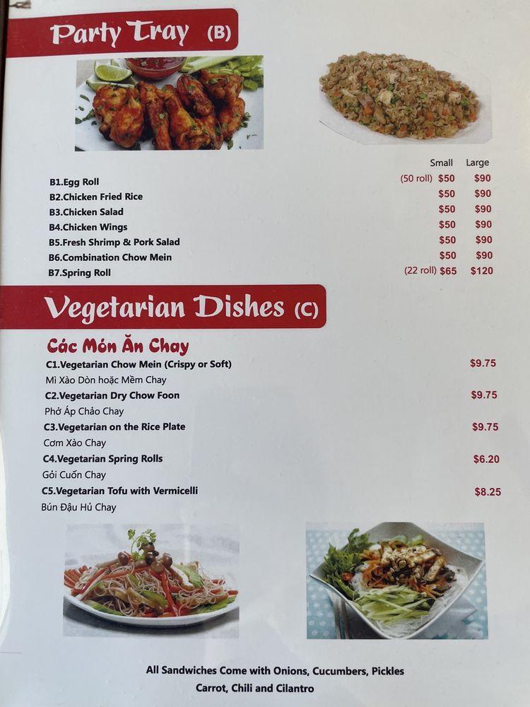 Menu at Pho Tam restaurant, El Cajon