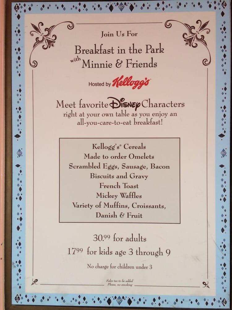 Menu at Plaza Inn restaurant, Anaheim, Disneyland Park
